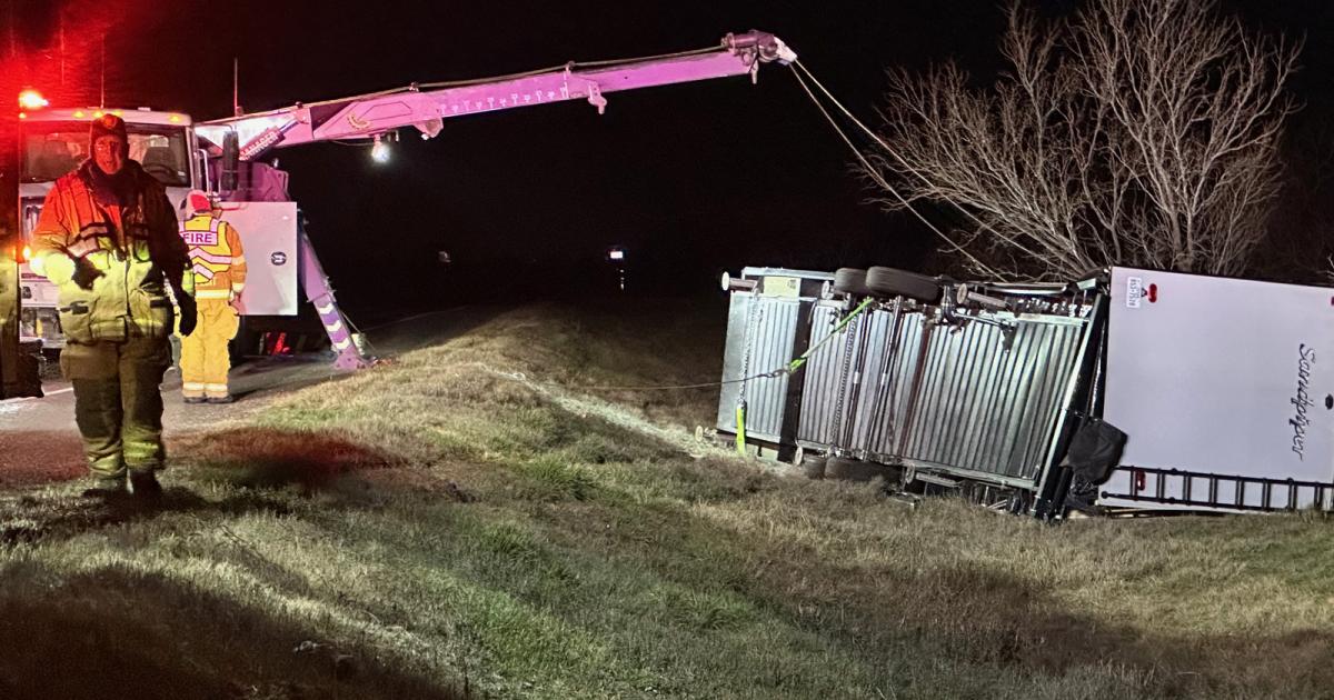 Truck With RV Blown Off Road on FM 2288