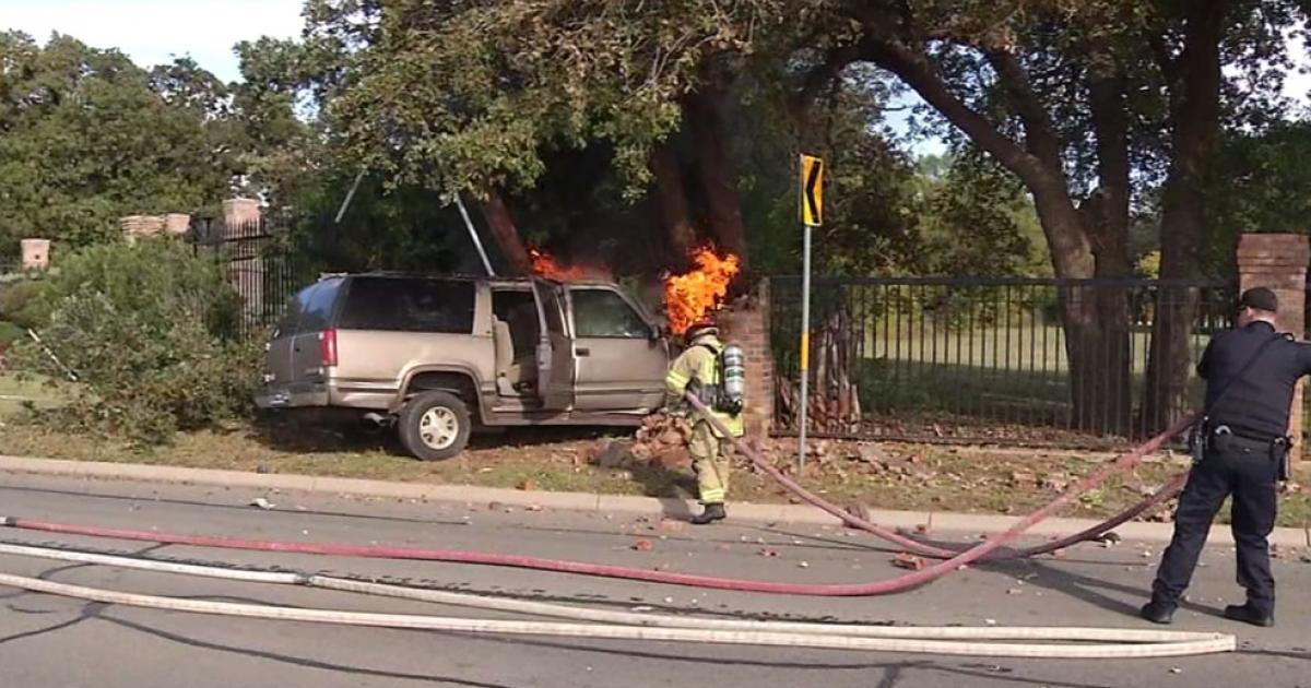 1 Injured, Car Catches Fire After Striking Pole