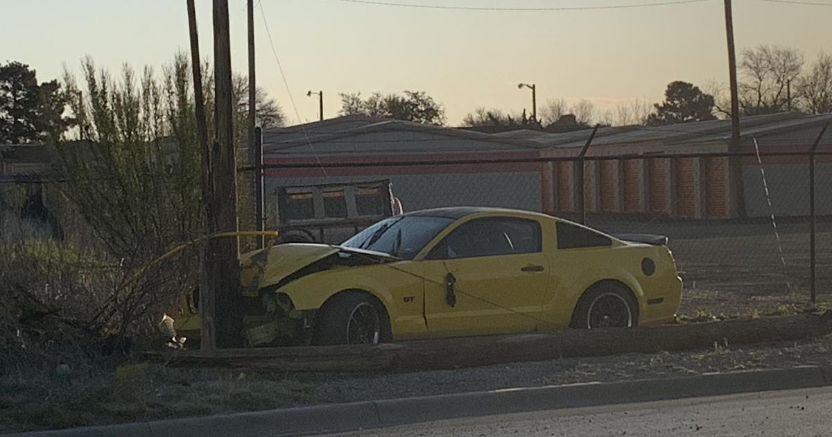 Mustang Snaps Telephone Pole in Half on North Bryant
