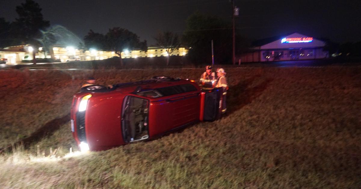 Slick Roads: Red Minivan Rolls Over and Off Loop 306