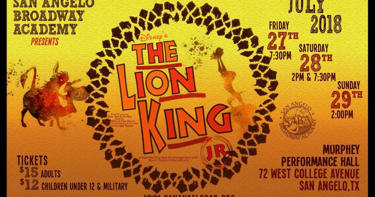 San Angelo Broadway Academy Performing The Lion King, Jr. This Weekend