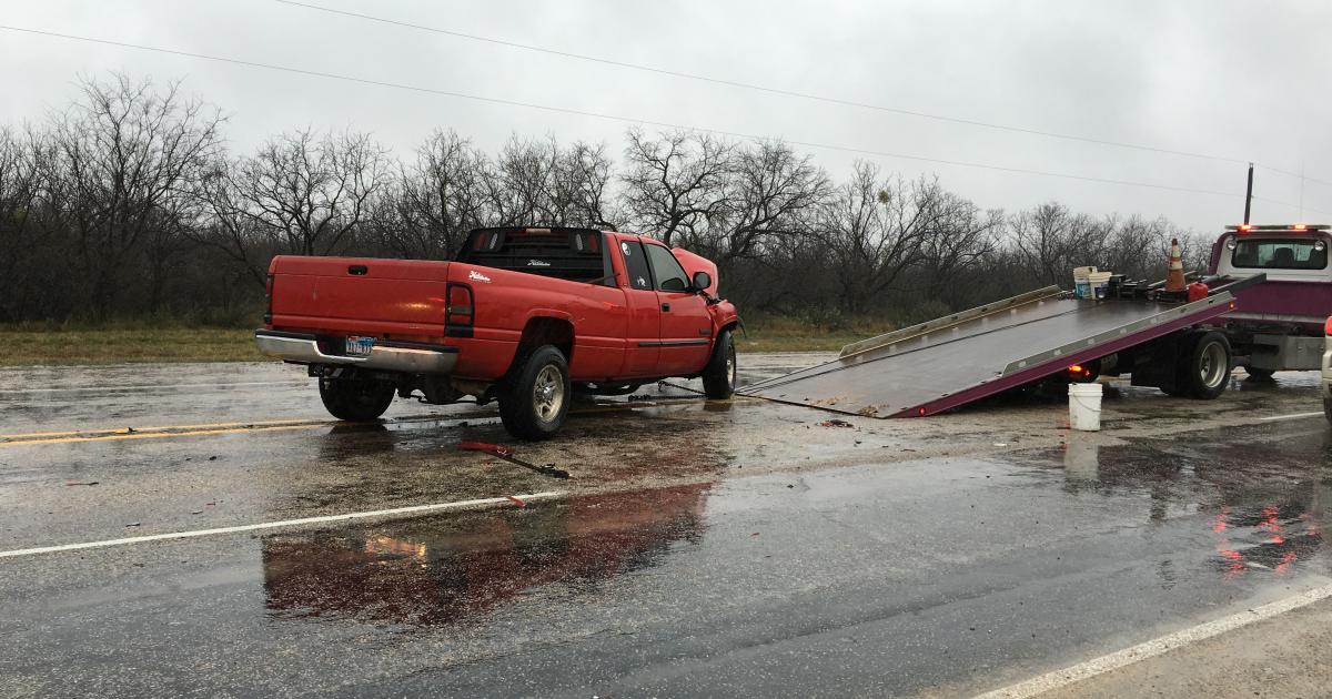 Two Red Pickups Collide on US 67 Because of Unsafe U-Turn and Wet Road ...