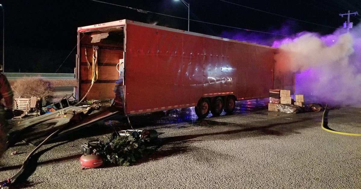 Moving Trailer Destroyed by Fire in the Parking Lot of the Pic-N-Pac