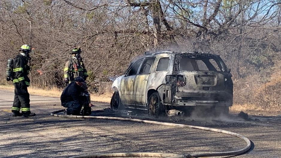 WATCH: SUV Destroyed in Roadside Fire