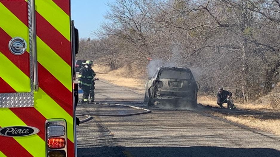 WATCH: SUV Destroyed in Roadside Fire